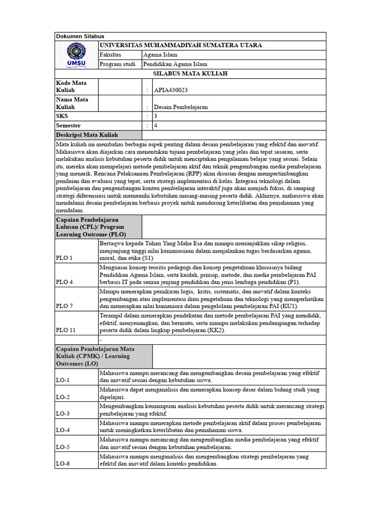 Silabus Desain Pembelajaran | PDF