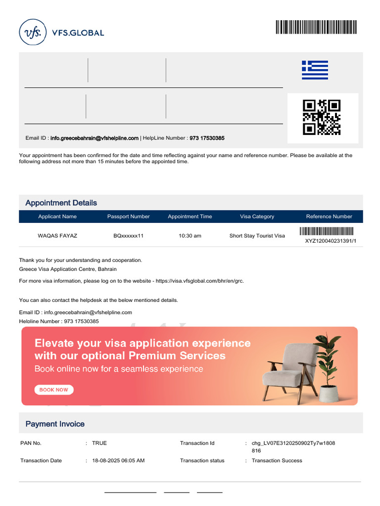 Waqas Vfs Appointment | PDF | Travel Visa | Receipt