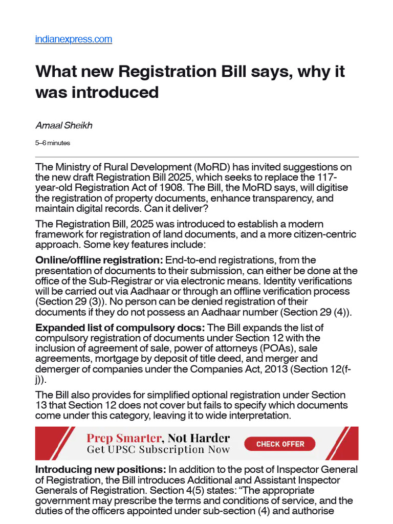 What New Registration Bill Says, Why It Was Introduced Explained | PDF ...