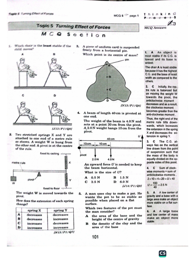 Physics Turning Effects of Forces MCQ | PDF