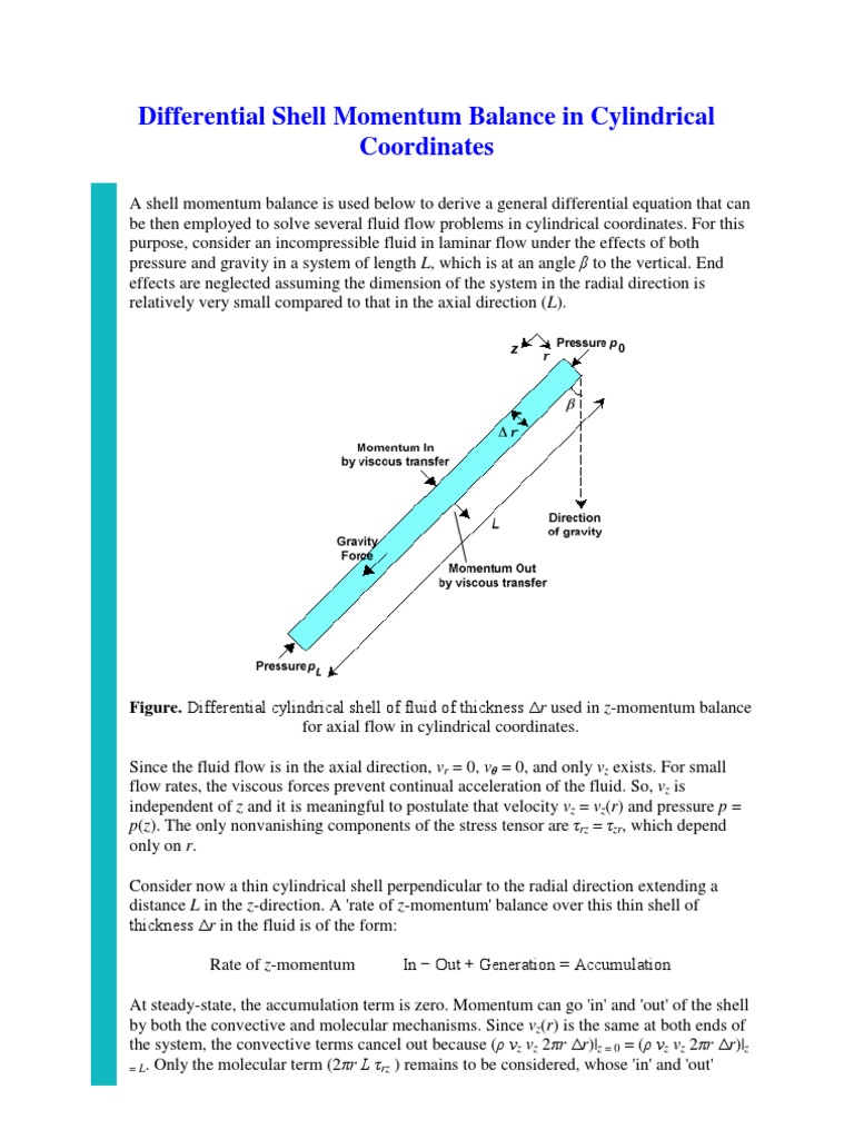 Differential Shell Momentum Balance in Cylindrical Coordinates | PDF ...