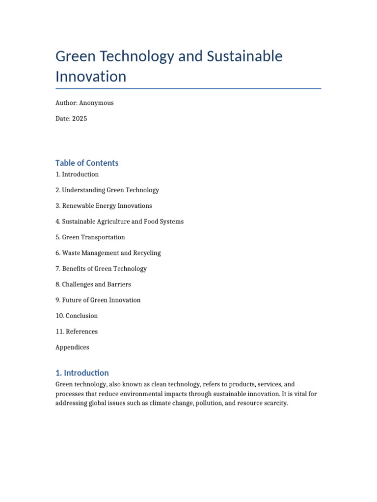 Green Technology for Sustainable Innovation | PDF | Environmental ...