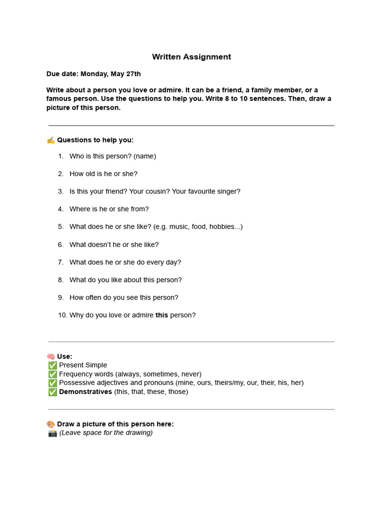Writing Assignment: Admired Person Essay | PDF