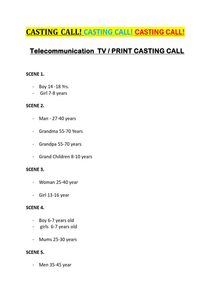 Nairobi Casting Call for Various Ages | PDF