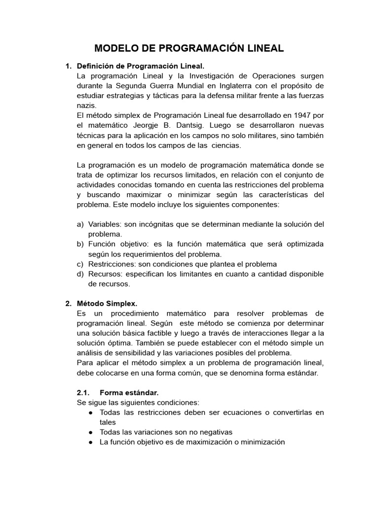 Modelo de Programacion Lineal | PDF | Programación lineal | Ciencia ...