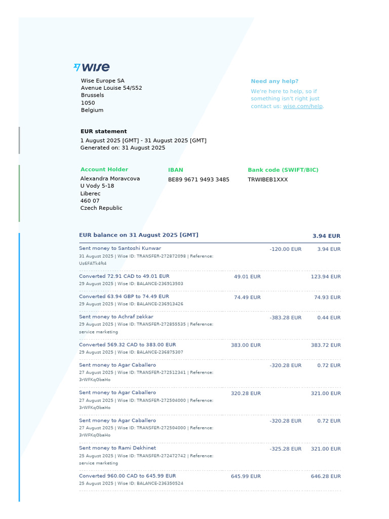 Wise Account Statement Summary | PDF | Currency | Financial Services