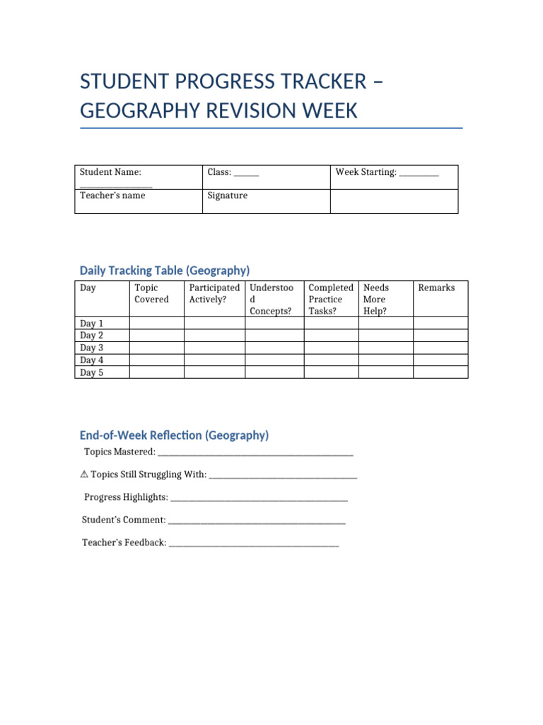 Geography Progress Tracker | PDF