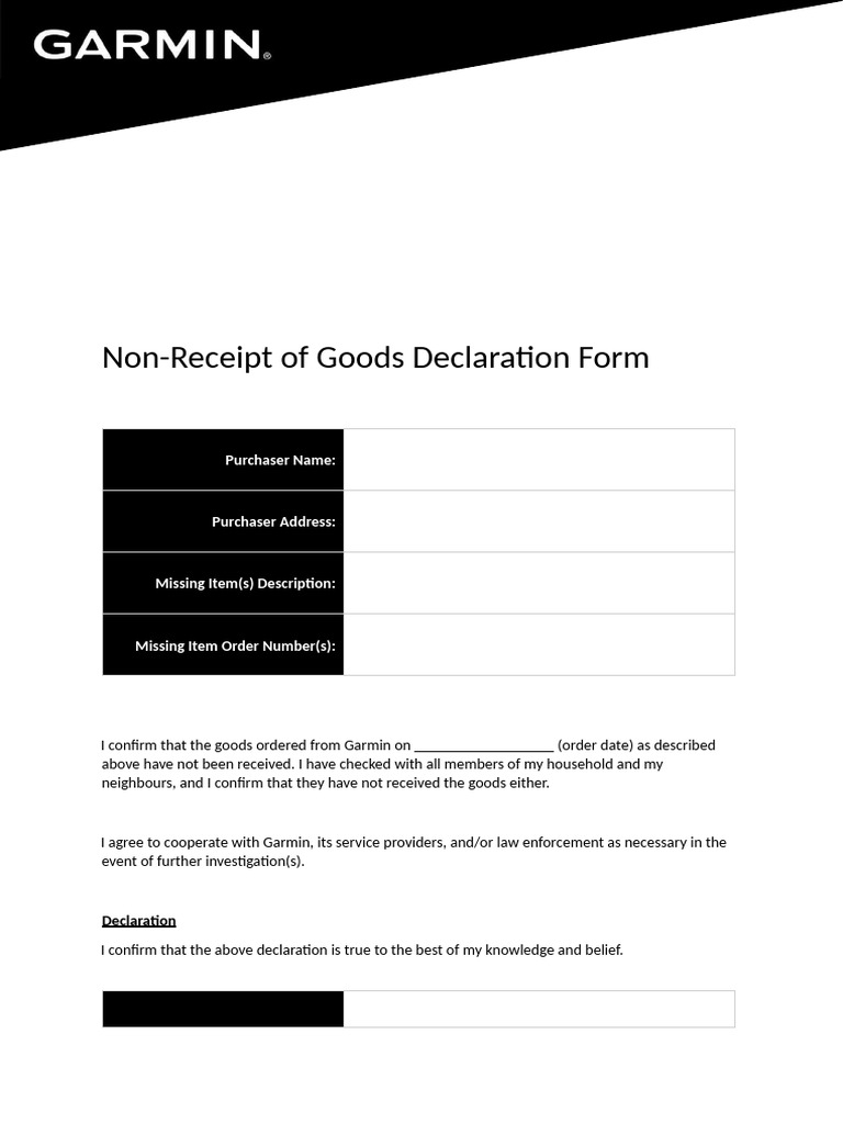 Non-Receipt of Goods Declaration Form V1.1 | PDF