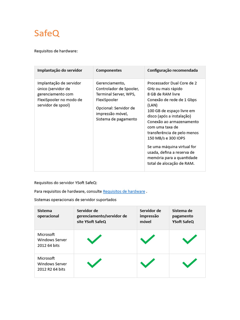 Requisitos de Hardware para YSoft SafeQ | PDF | Servidor (informática ...
