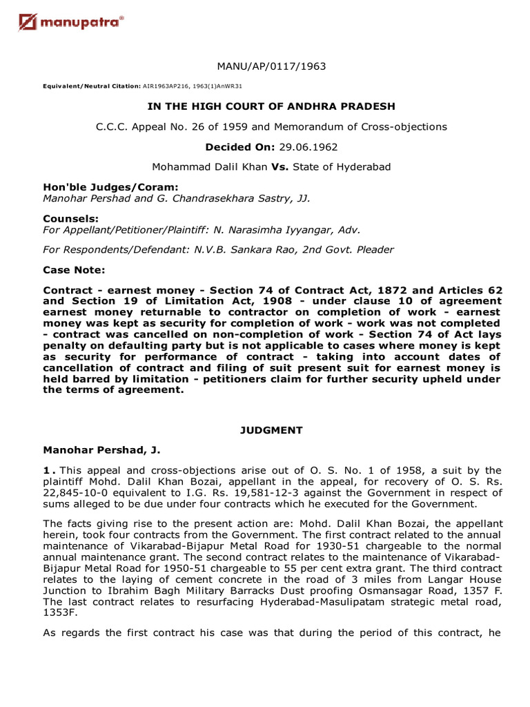 Mohammad Dalil Khan Vs State of Hyderabad 29061962a630117COM179048 ...