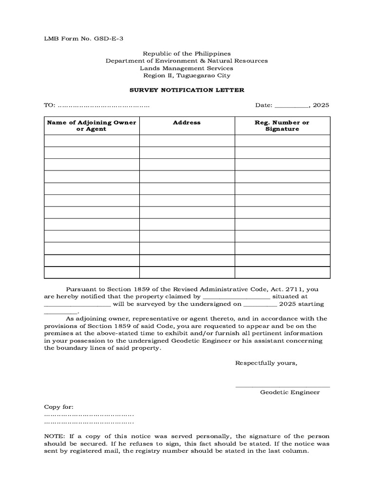 Survey Notification for Property Survey | PDF