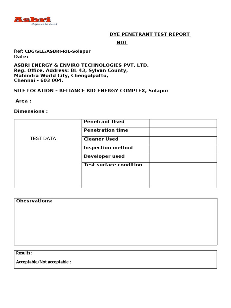 DPT Test Report Post D | PDF