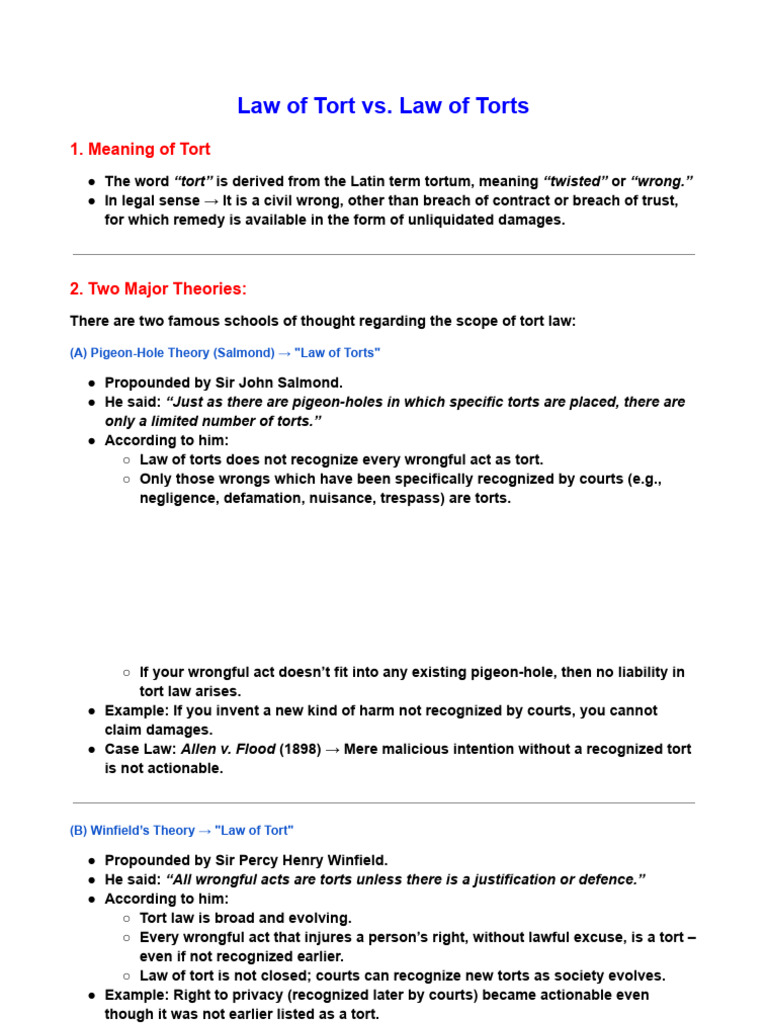 Law of Tort vs. Law of Torts Explained | PDF | Tort | Common Law