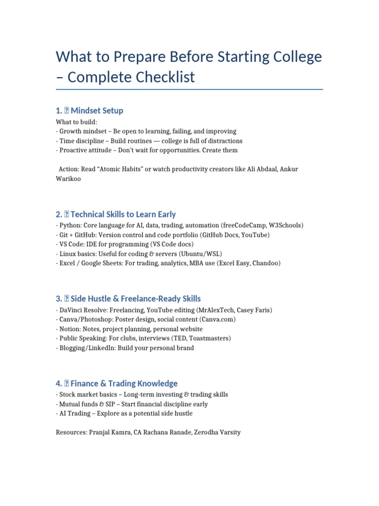 College Preparation Checklist | PDF | Software | Computing