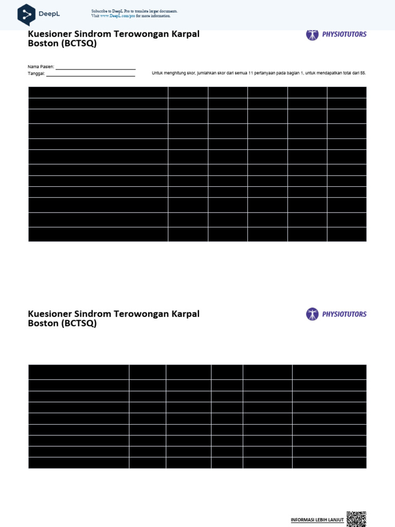 Boston Carpal Tunnel Questionnaire BCTSQ Id | PDF
