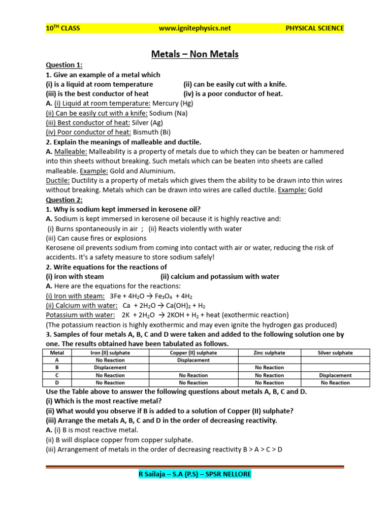 Metals and Non Metals (Notes) | PDF | Magnesium | Metals