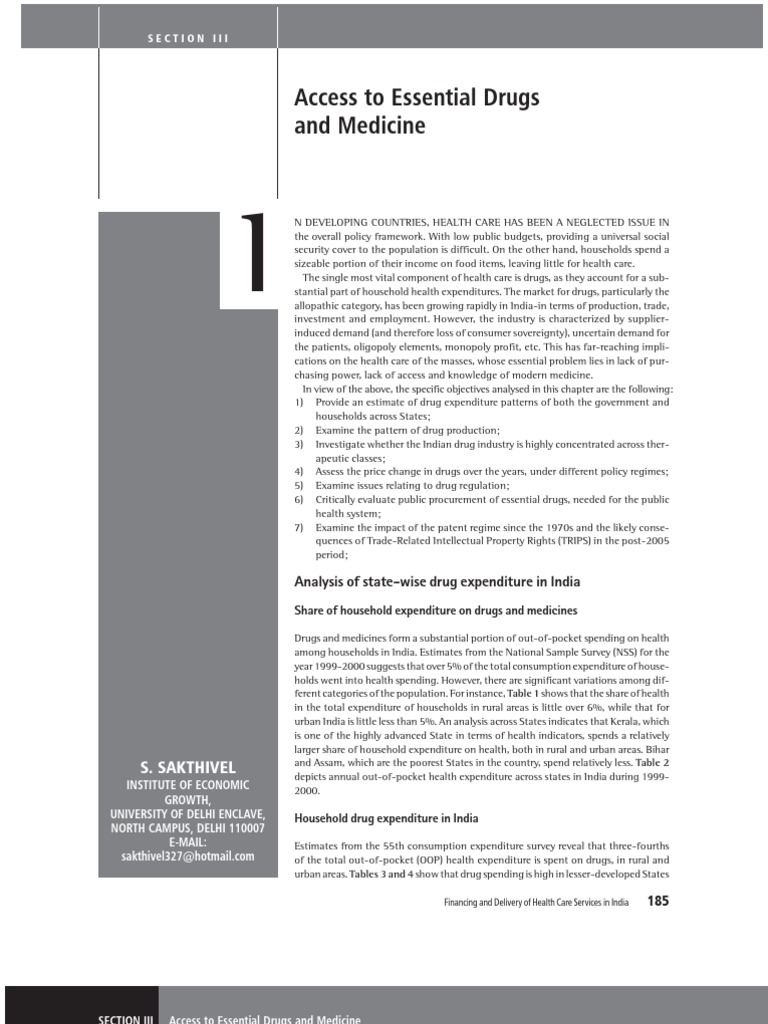 Access To Essential Drugs and Medicine: S. Sakthivel | PDF ...
