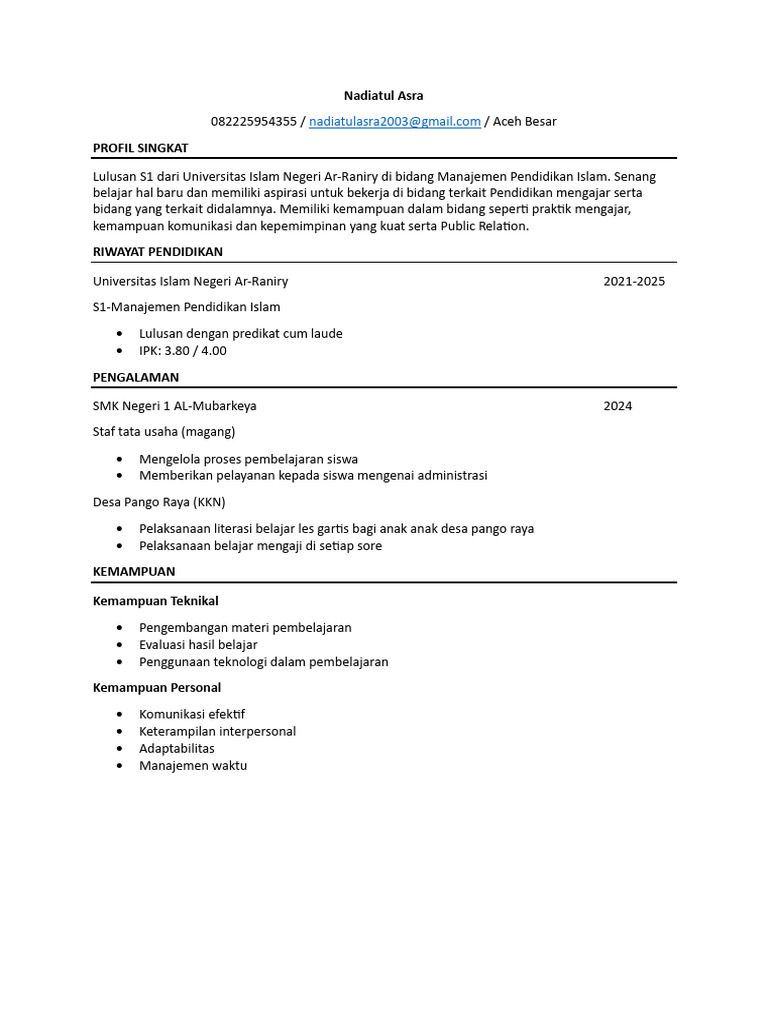 CV Nadiatul Asra | PDF