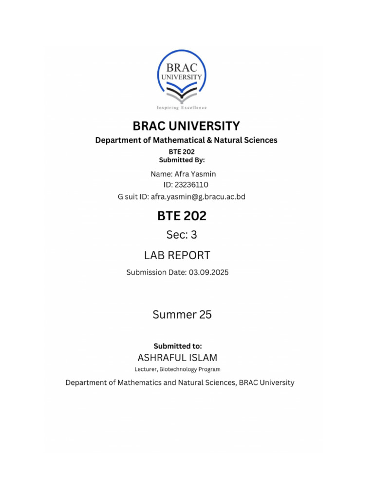 Lab Report 202 (1) .Docx Bracu | PDF | Catalase | Hydrogen Peroxide