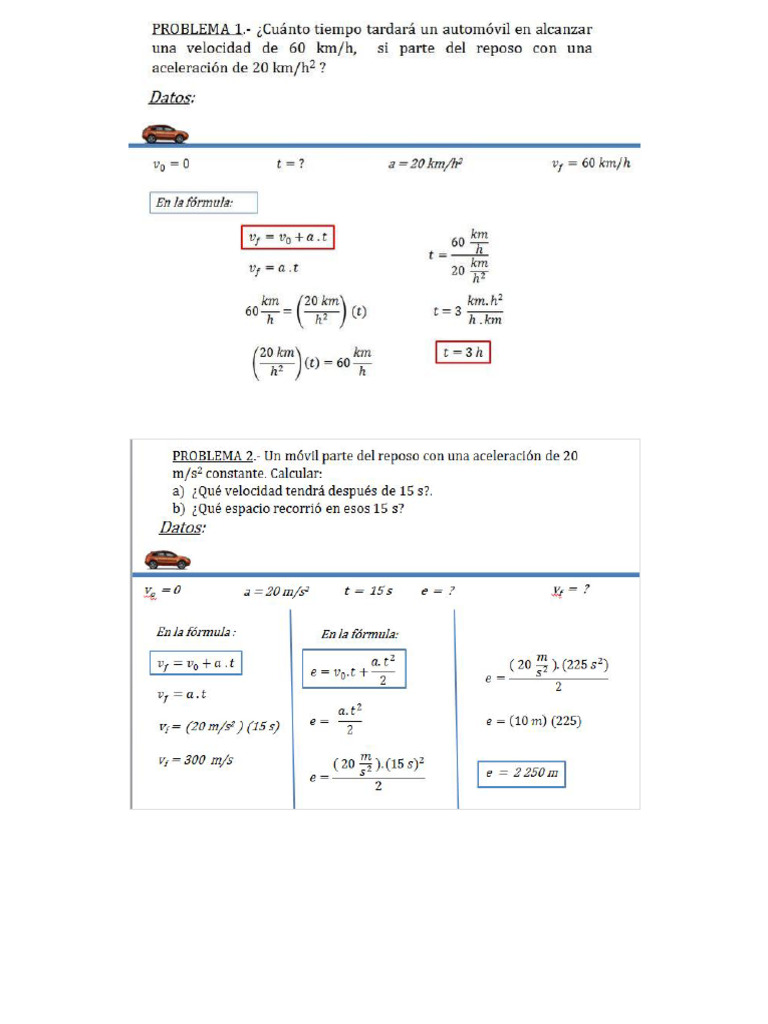 Física 1° - Problemas Resueltos Mruv | PDF