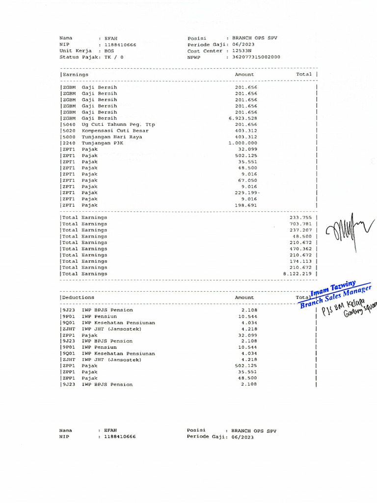 Slip Gaji Juni | PDF