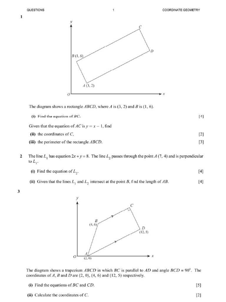 Coordinate Geometry Worksheet | PDF