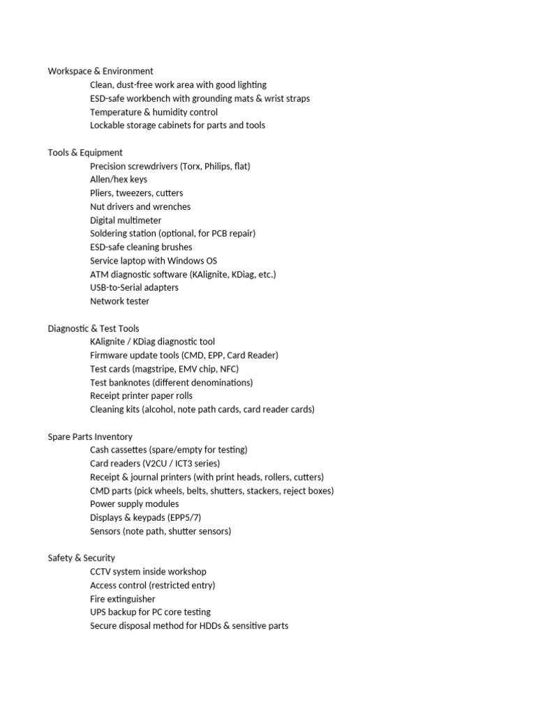 Essential ATM Service Workspace Setup | PDF