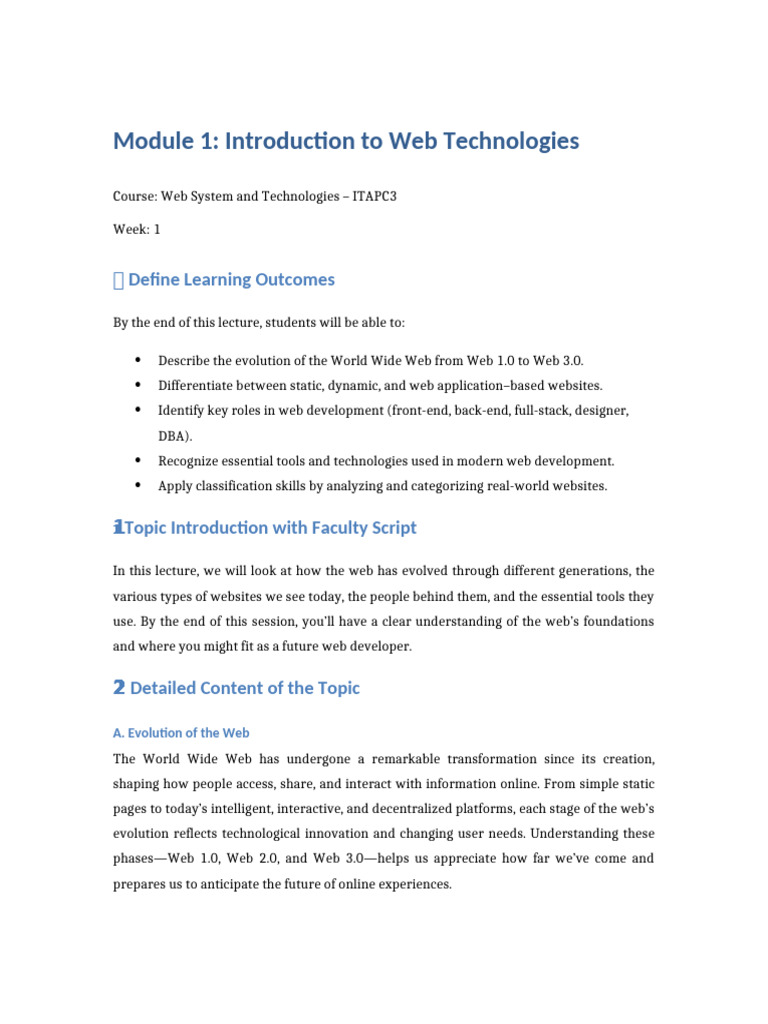 Module 1 Introduction To Web Technologies | PDF | World Wide Web | Internet & Web
