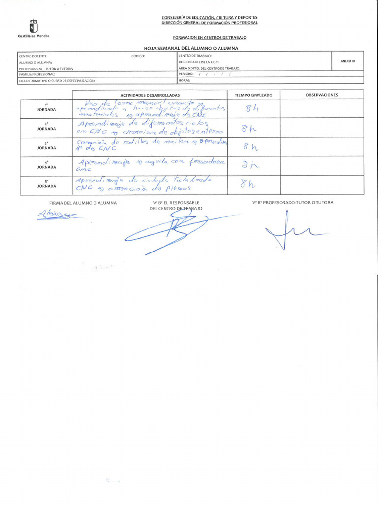 Hojas Semanales FCT Alexey CMM1 | PDF