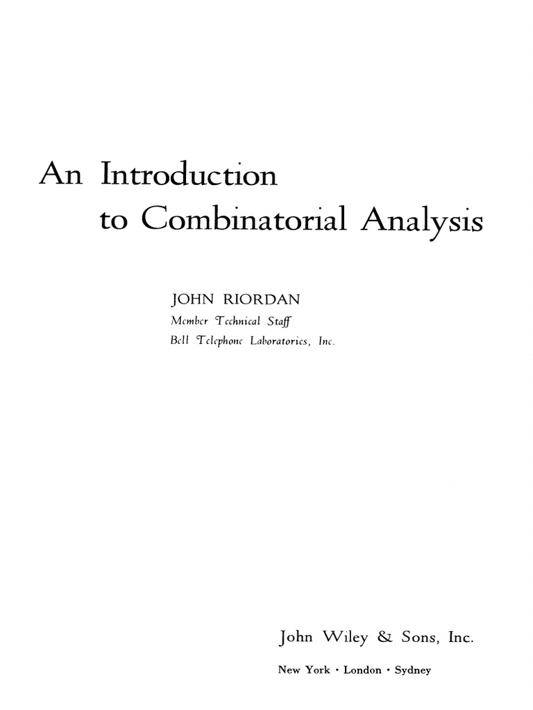 (Riordan) Introduction To Combinatorial Analysis | PDF