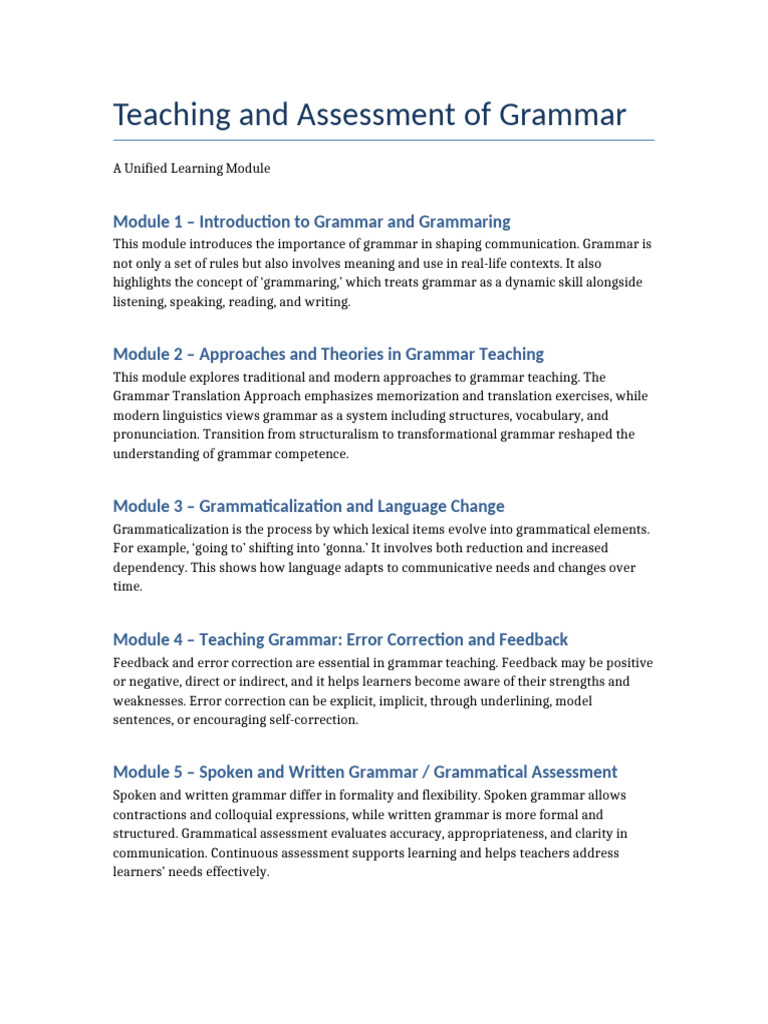 Grammar Teaching and Assessment Guide | PDF | Grammar | Linguistics