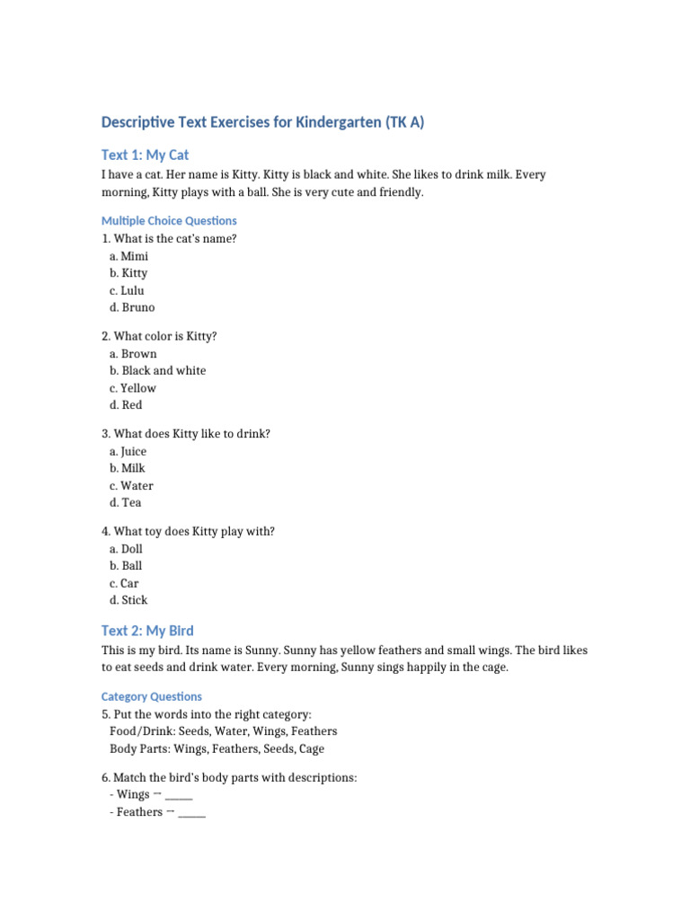 Descriptive Text Exercises TK A | PDF