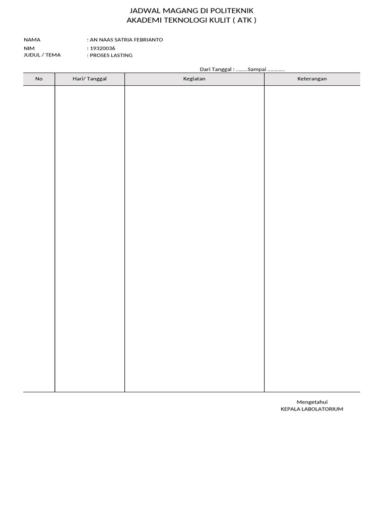 jadwal magang | PDF