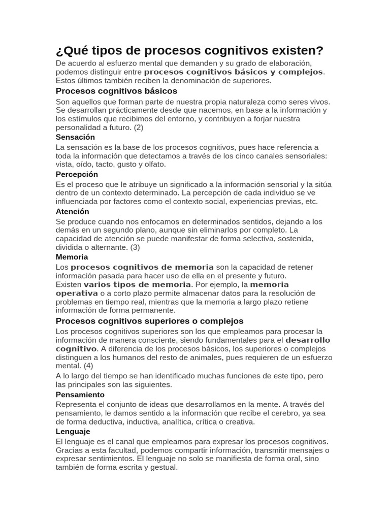 Lectura 1 TA - Qué Tipos de Procesos Cognitivos Existen | PDF ...