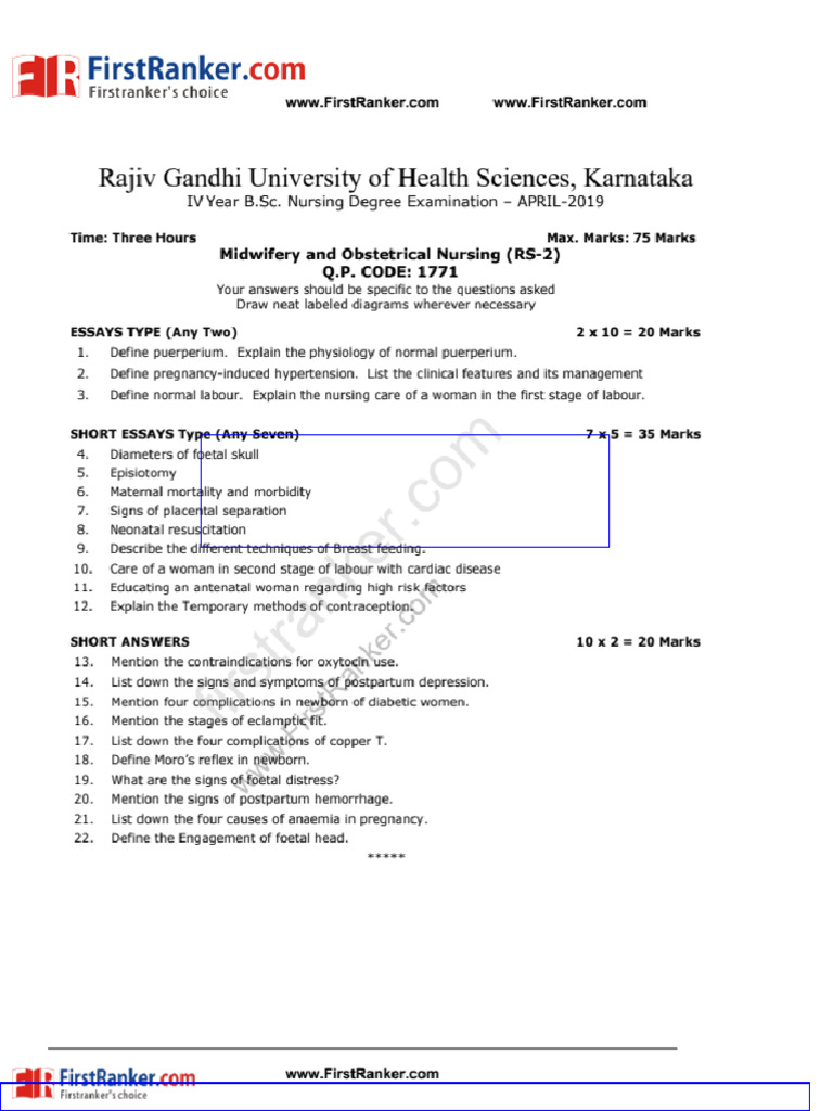 2019 Midwifery and Obstetrical Nursing Rs 2 Question Paper | PDF