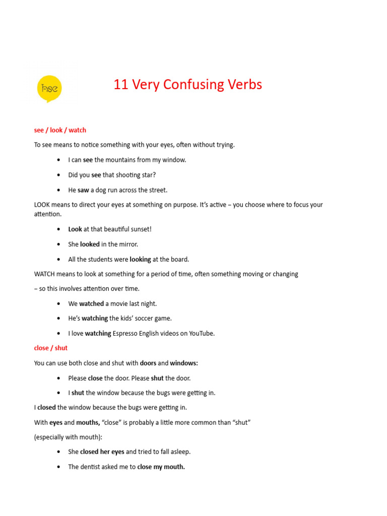 11 Very Confusing Verbs | PDF