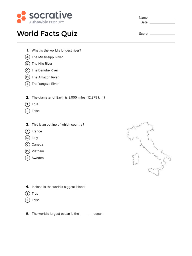 Quiz - World Facts Quiz | PDF
