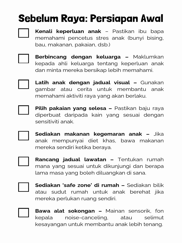 Checklist Raya Untuk Anak Autisme | PDF