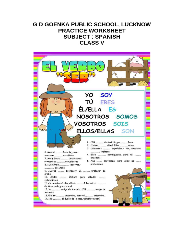 Class 5 Verbo Ser | PDF
