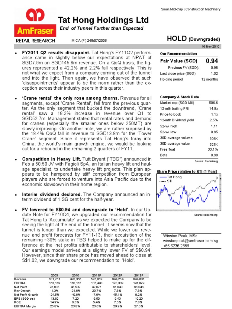 Tat Hong Holdings LTD: End of Tunnel Further Than Expected | PDF ...