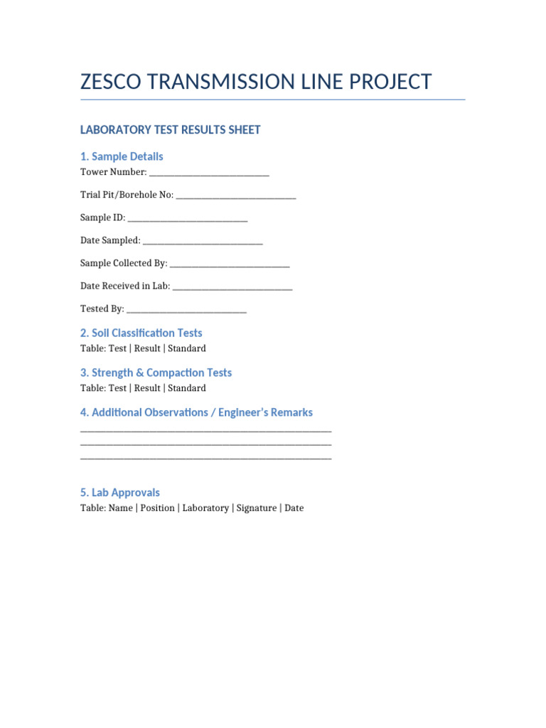 ZESCO Transmission Line Lab Results | PDF