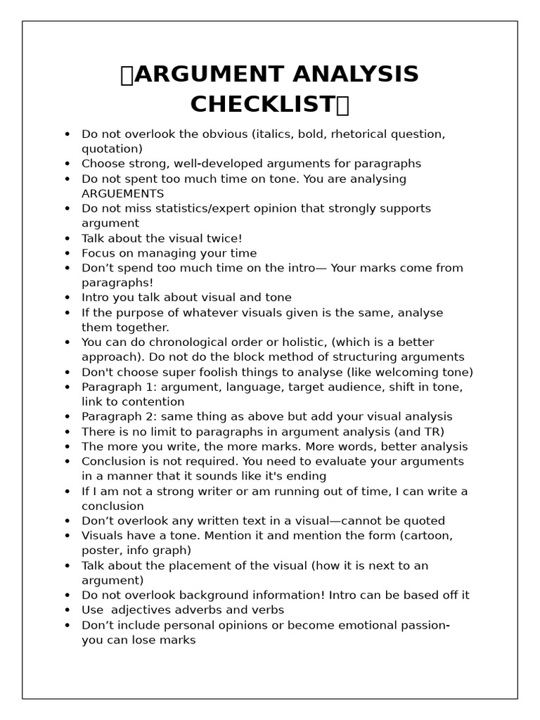 Argument Analysis Checklist | PDF