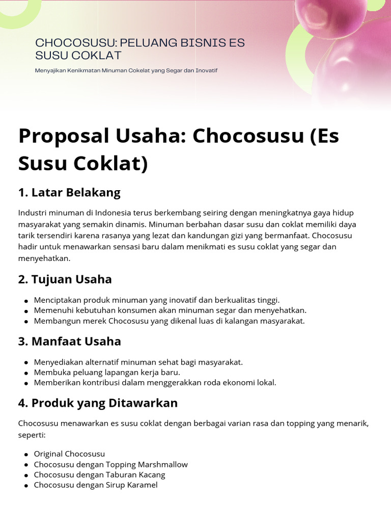 Proposal Usaha Chocosusu (Es Susu Coklat) - 20250819 - 111705 - 0000 | PDF
