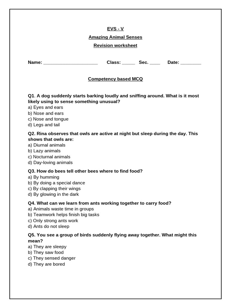 Amazing Animal Senses Worksheet | PDF