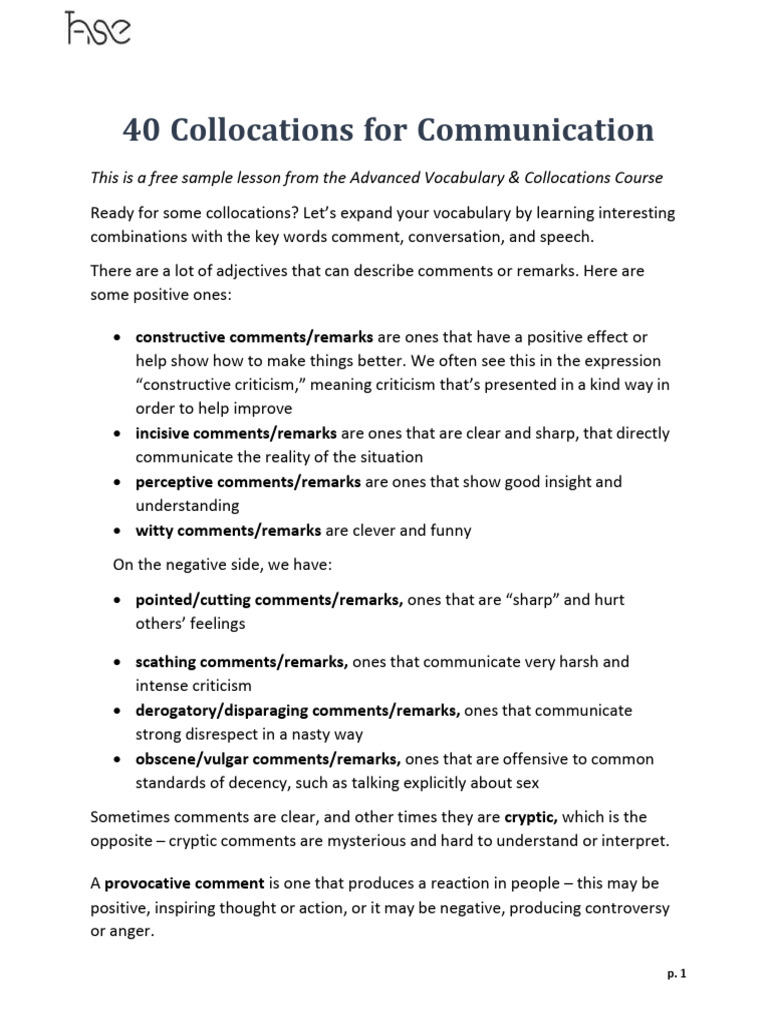 40 Essential Communication Collocations | PDF | Conversation | Speech