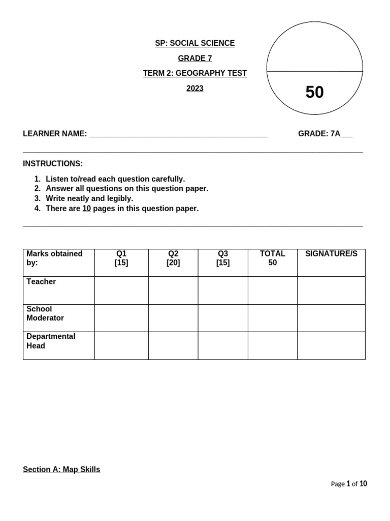 Grade 7 Geography Test: Map Skills & Natural Disasters | PDF | Plate ...