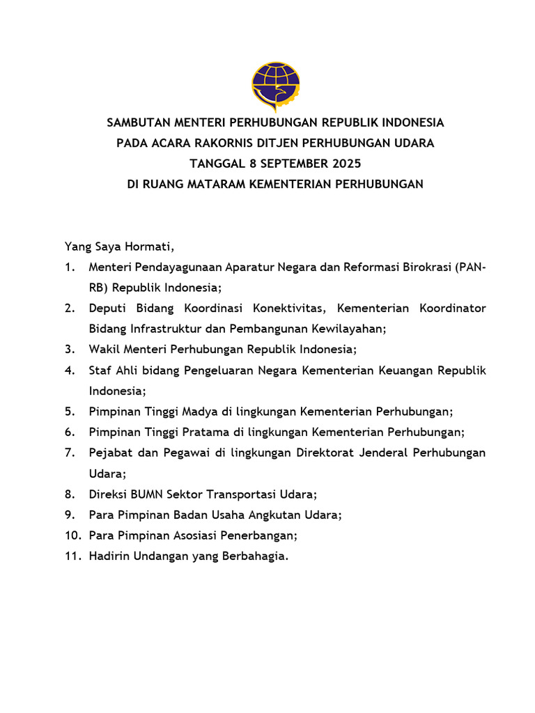 Rakornis Perhubungan Udara 2025: Transformasi Digital | PDF
