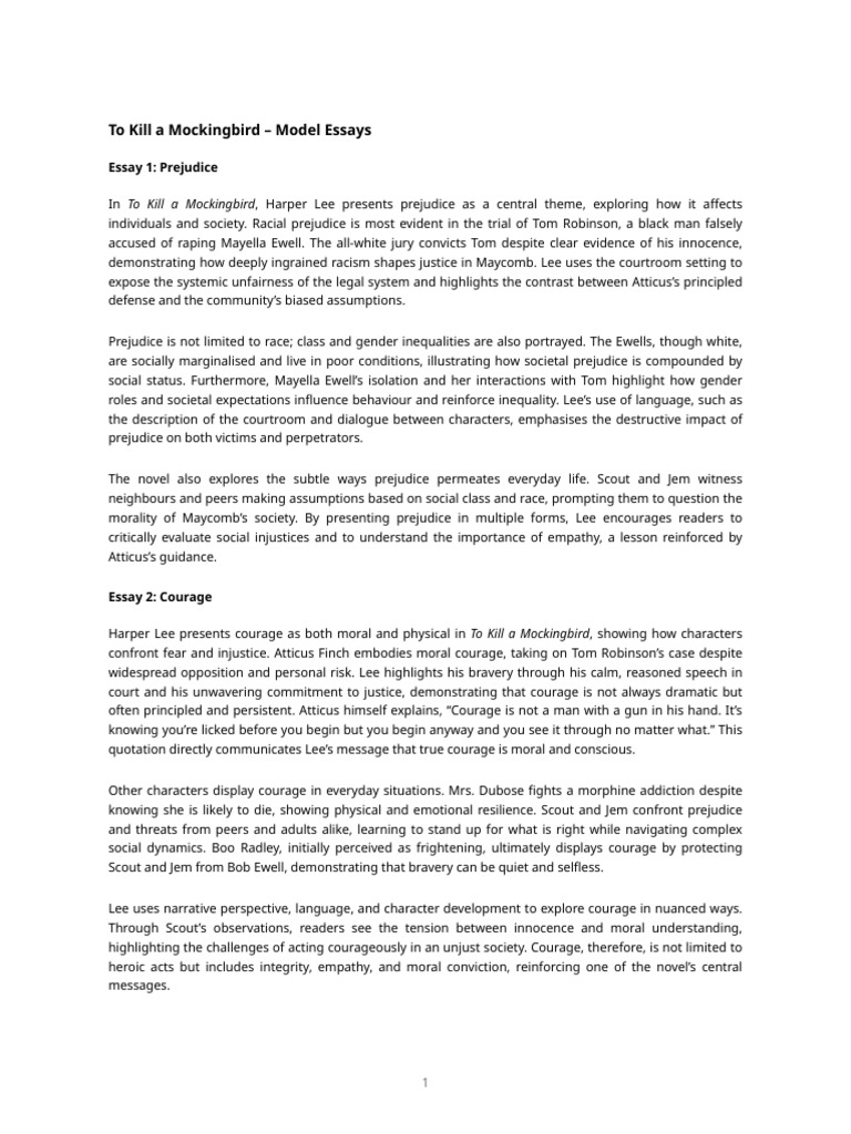 TKM Essay Prejudice Courage | PDF | To Kill A Mockingbird | Social ...