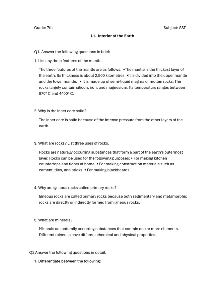 Grade 7 SST L1 | PDF | Rock (Geology) | Magma