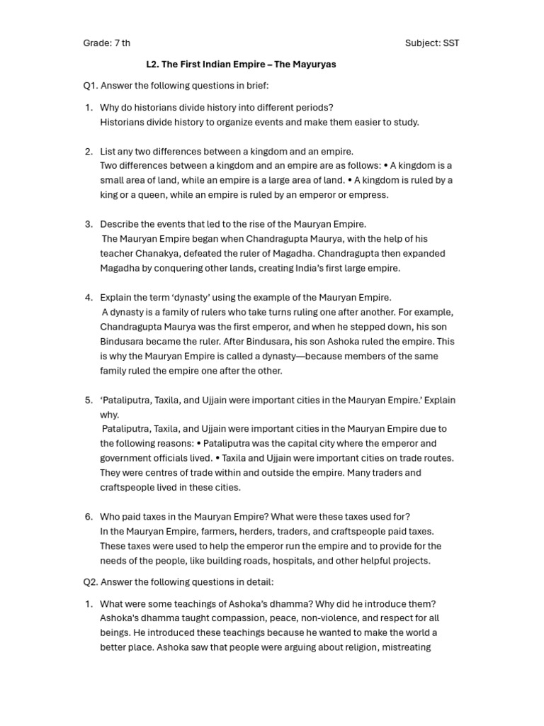 Grade 7 SST L2 | PDF | Ashoka
